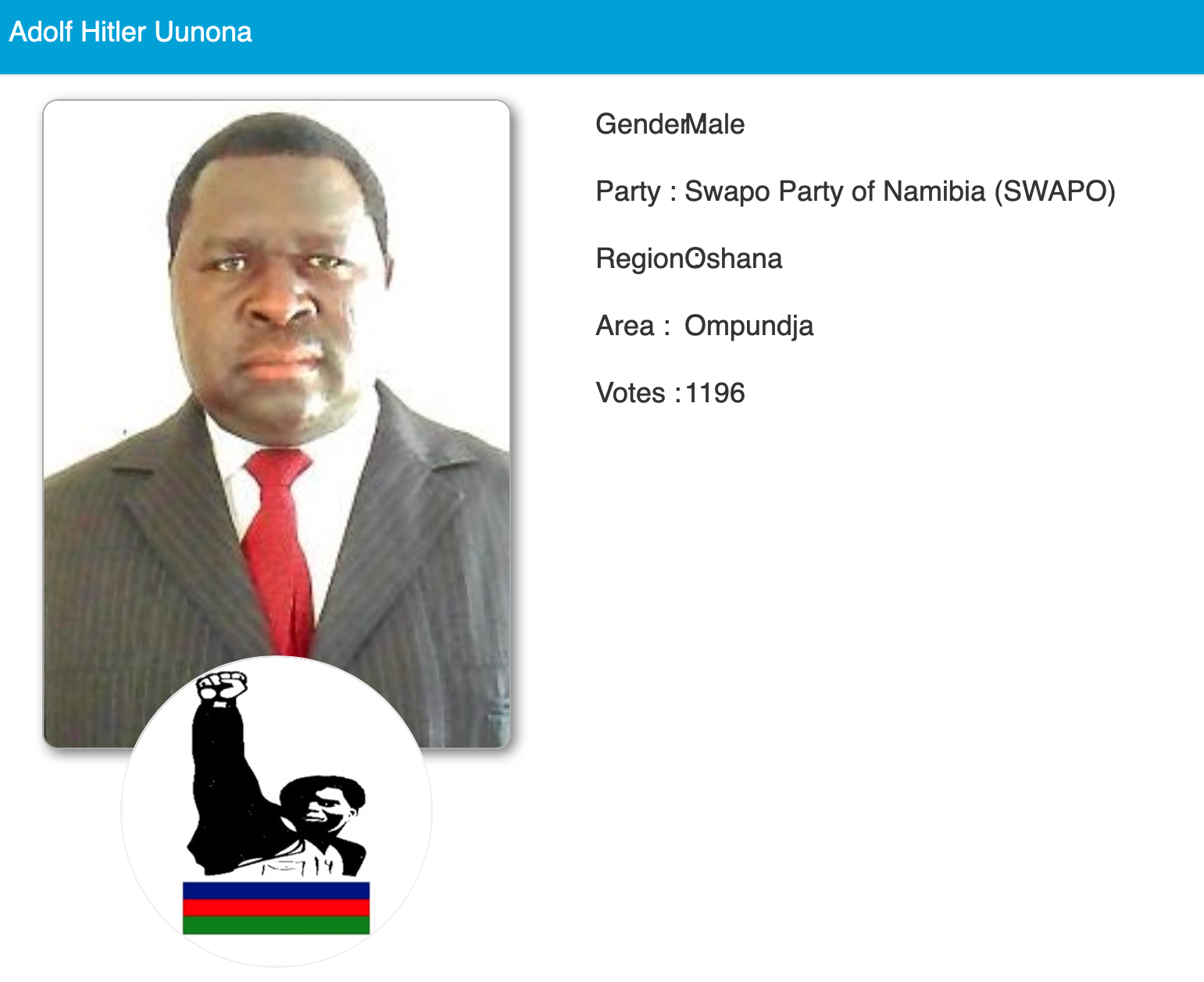 Adolf Hitler è appena stato eletto amministratore locale in Namibia ...